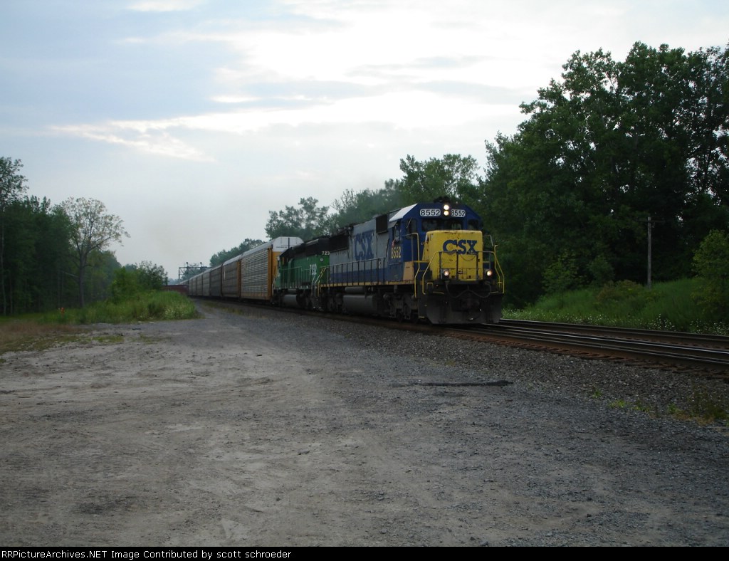 CSX 8552 & HLCX 7232 leading an EB Autorack about to cross over Atridge Rd. and on to the "West ...